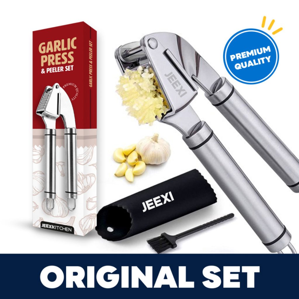 JEEXI Garlic Press Set, Stainless Steel Mincer [Premium], Crusher ...